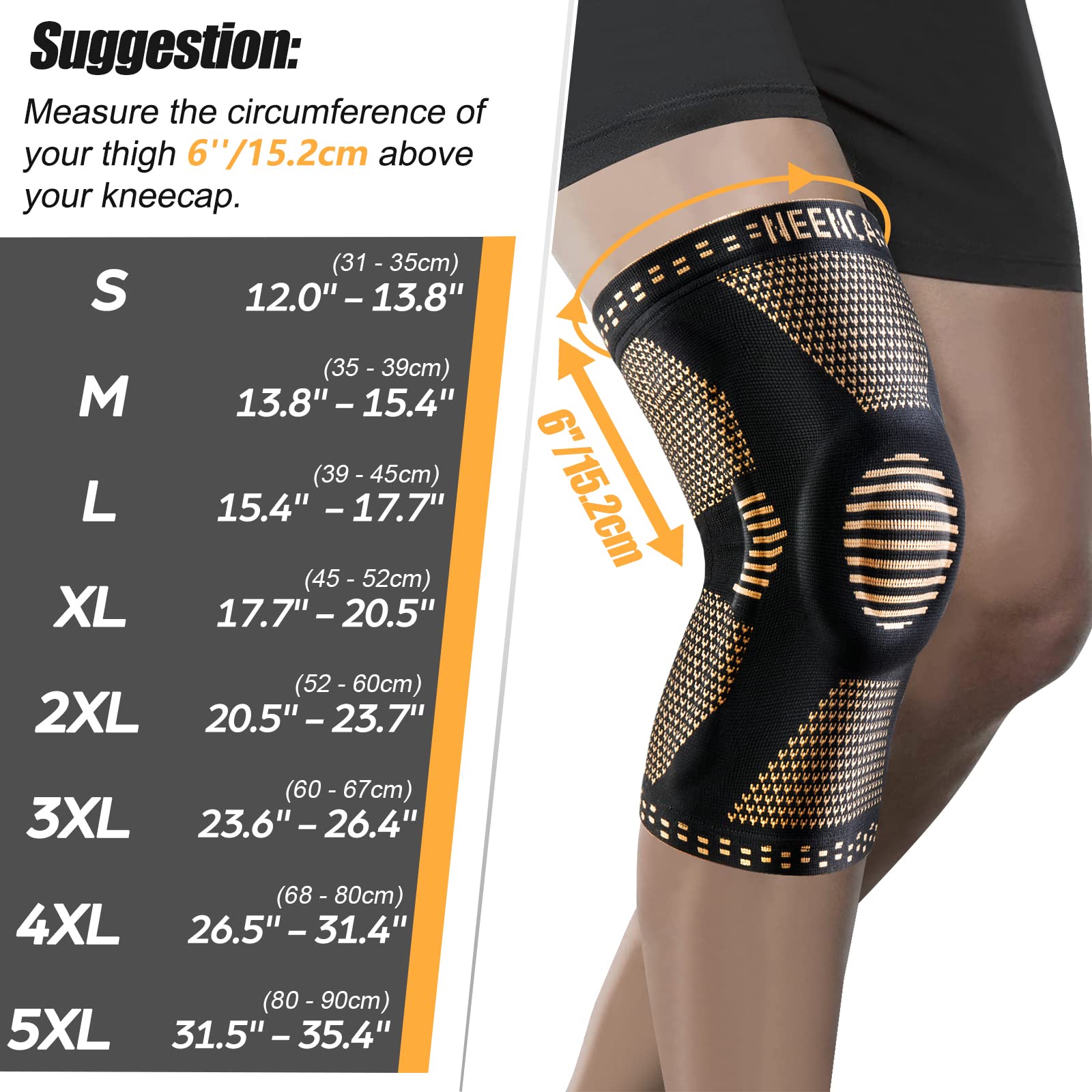 NEENCA Copper Knee Brace, Professional Knee Support with Patella Gel Pad & Side Stabilizers, Plus Size Compression Sleeves for Knee Pain, Sports, Workout, Arthritis, ACL, Joint Pain Relief - Single