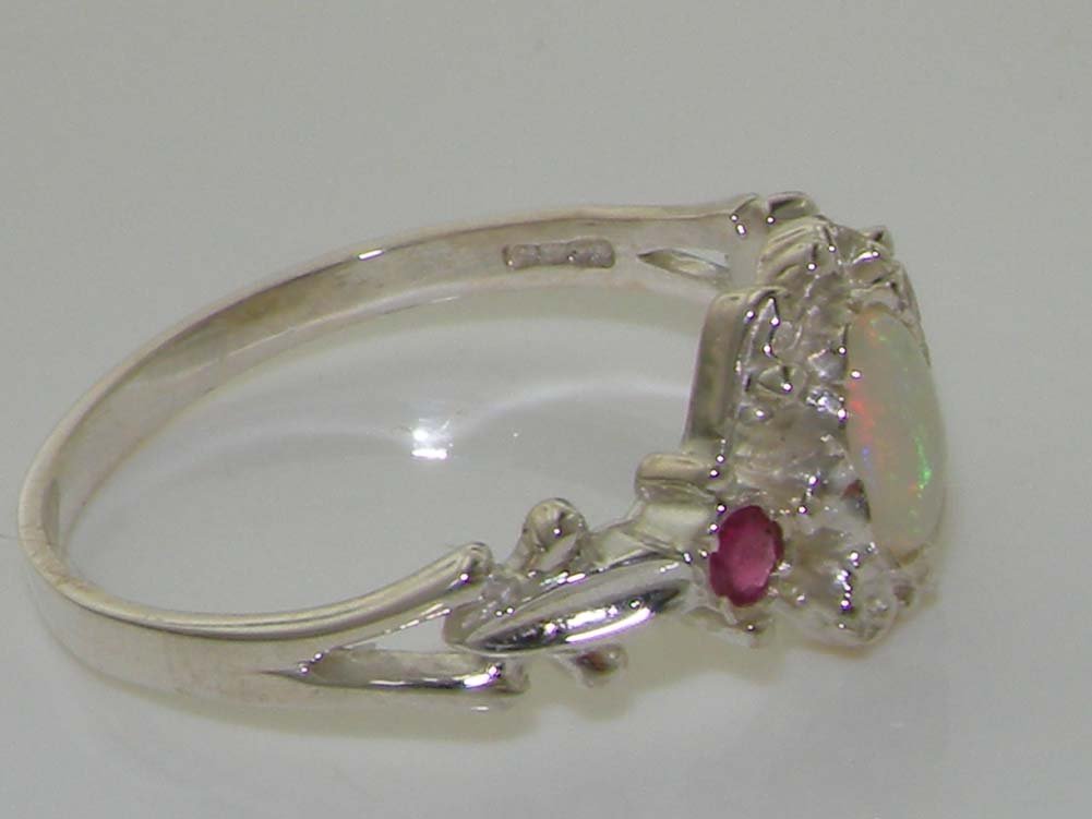 LetsBuyGold 925 Sterling Silver Natural Opal and Ruby Womens Anniversary Ring - Size 7.25