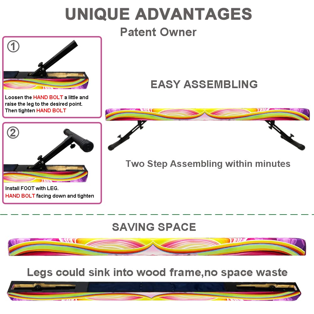 Peakpath 8FT Adjustable&Foldable Gymnastics Balance Beam,Home Gym Equipment,Easy Assembling and Storage,No Tool Require,for Kids Children Girls Training