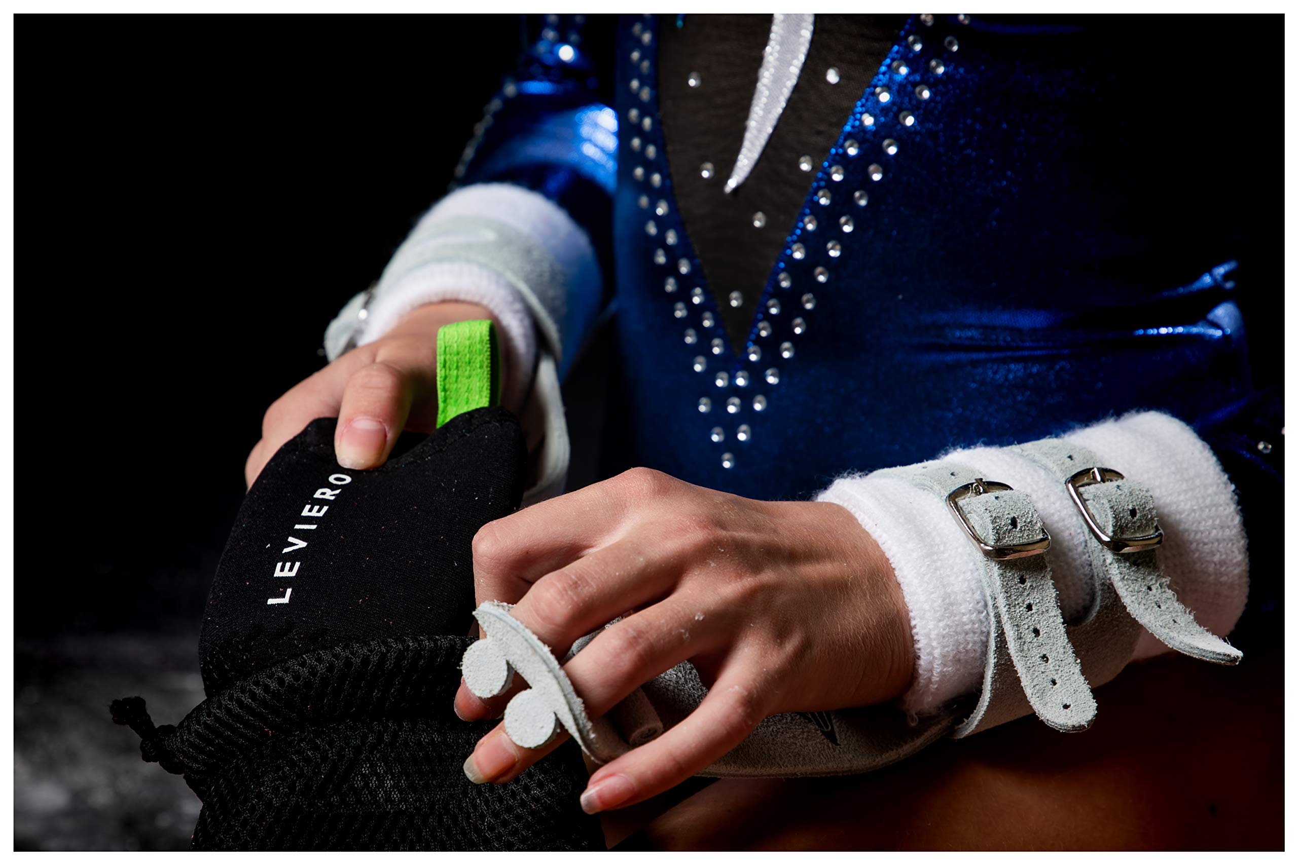 LEVIERO Gymnastics Grips Set, Grips for Gymnastics Girls, Dowel Grips with Soft Leather, Double Buckle Wrist Closure, and Adjustable Finger Holes, for All Ages - (White, 2)