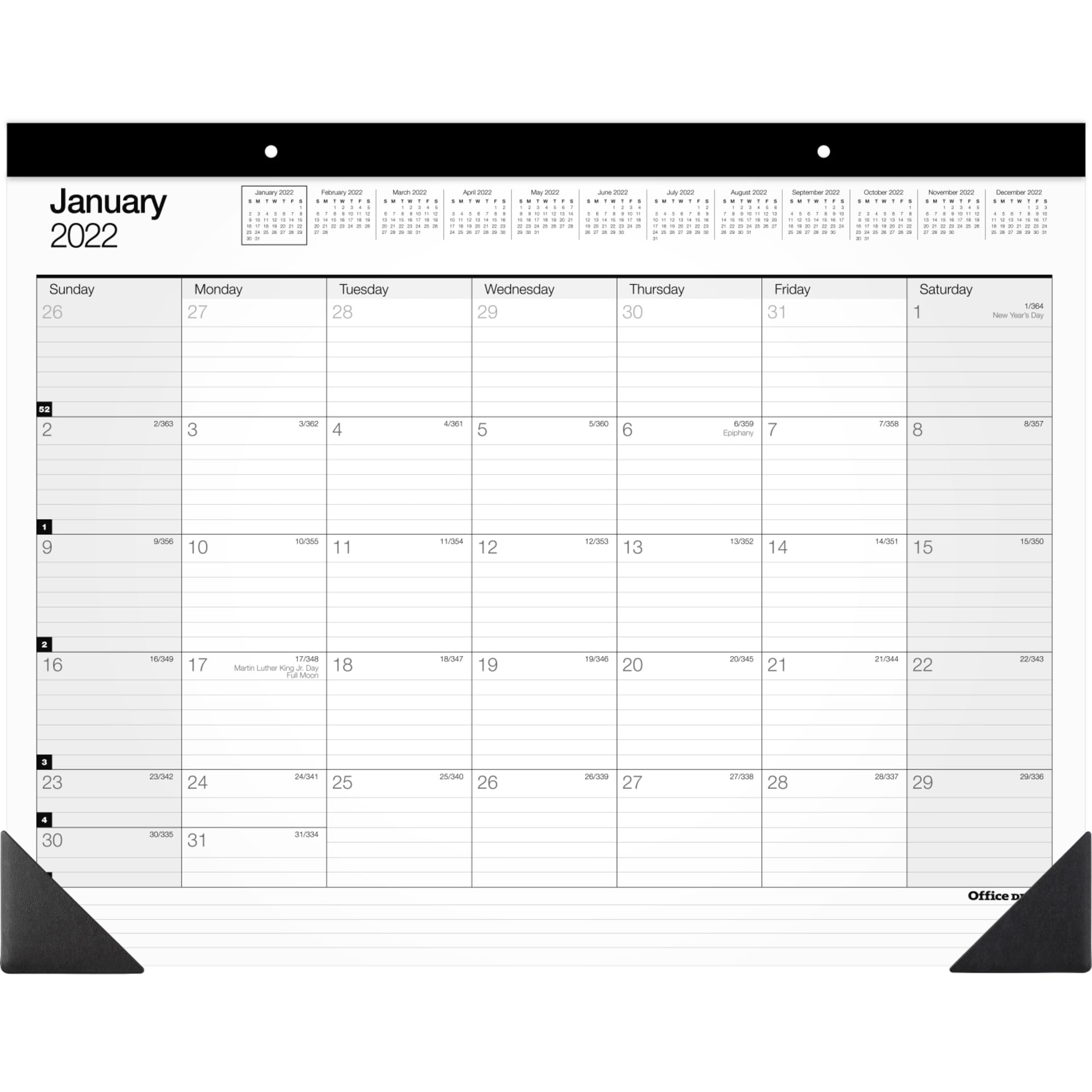 Office Depot® Brand Monthly Desk Calendar, 22" x 17", White, January to December 2022, SP24D00