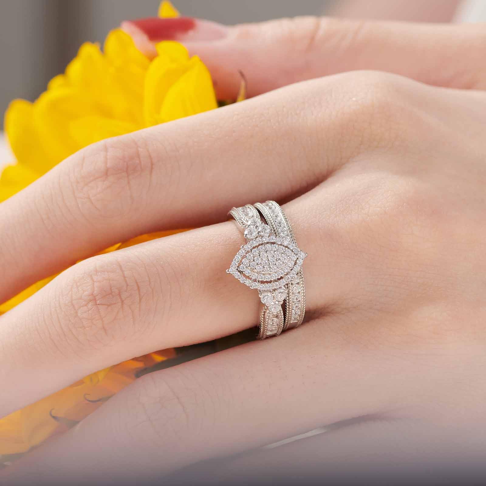 SHELOVES Marquise Shape Vintage Engagement Wedding Ring Sets White Round Cz 925 Sterling Silver Size 6.5
