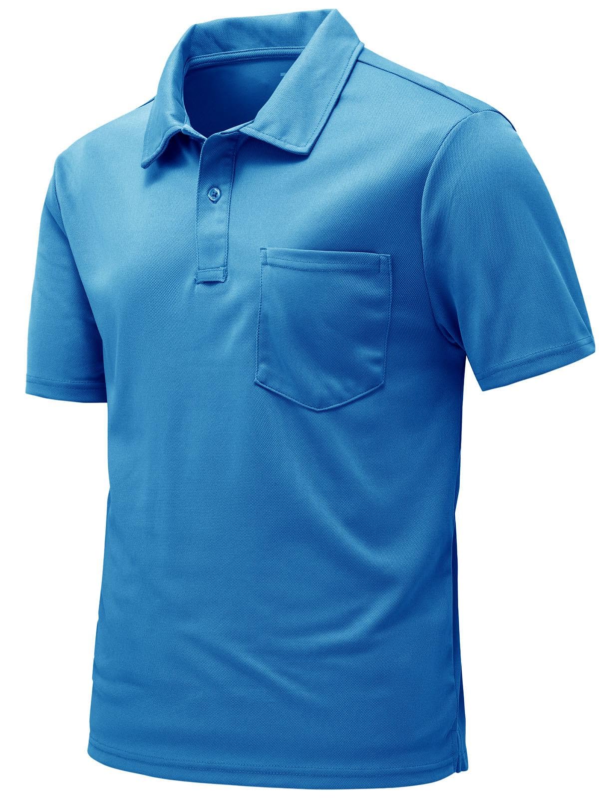 Rdruko Men's Activewear Polo Shirts Short Sleeve Quick Dry Outdoor Golf Sports Shirts with Pocket(Blue, US L)