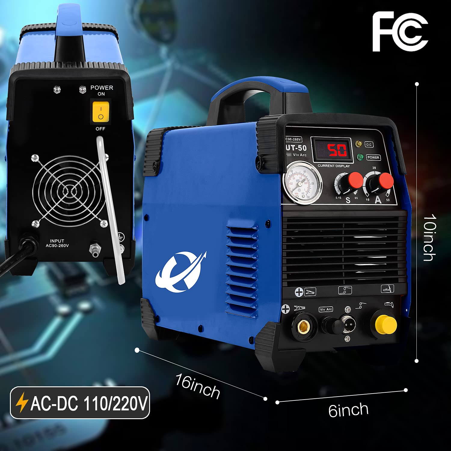 Plasma Cutter, 50A Non-Touch Pilot Arc Inverter DC Inverter 120/240V Dual Voltage Cutting Machine With Intelligent Digital Display With Free Accessories