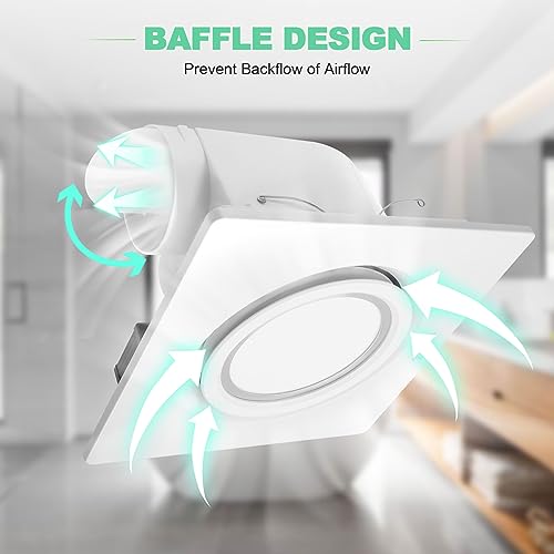 POWERENG Bathroom Exhaust Ventilation with Light,164 CFM 0.7Sones Quiet Ceiling Mount Ventilation Fan,6000K 12W LED,White,110V Vent Fan Ceiling