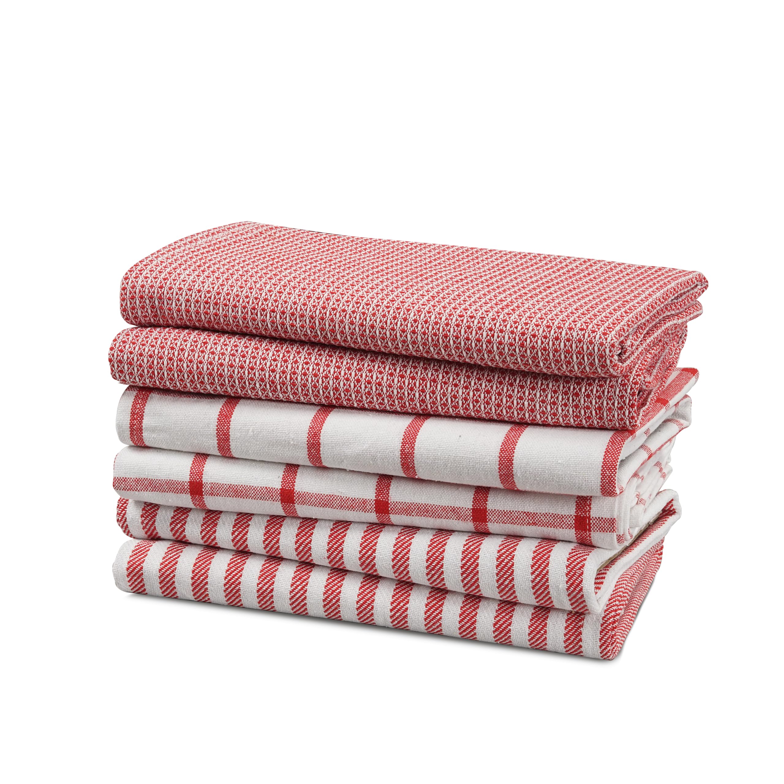 LANE LINEN Kitchen Towels Set - Pack of 6 100% Cotton Dish Towels for Drying Dishes, 18”x 28”, Kitchen Hand Towels, Absorbent Tea Towels, Premium Dish Towels for Kitchen, Quick Drying - Red