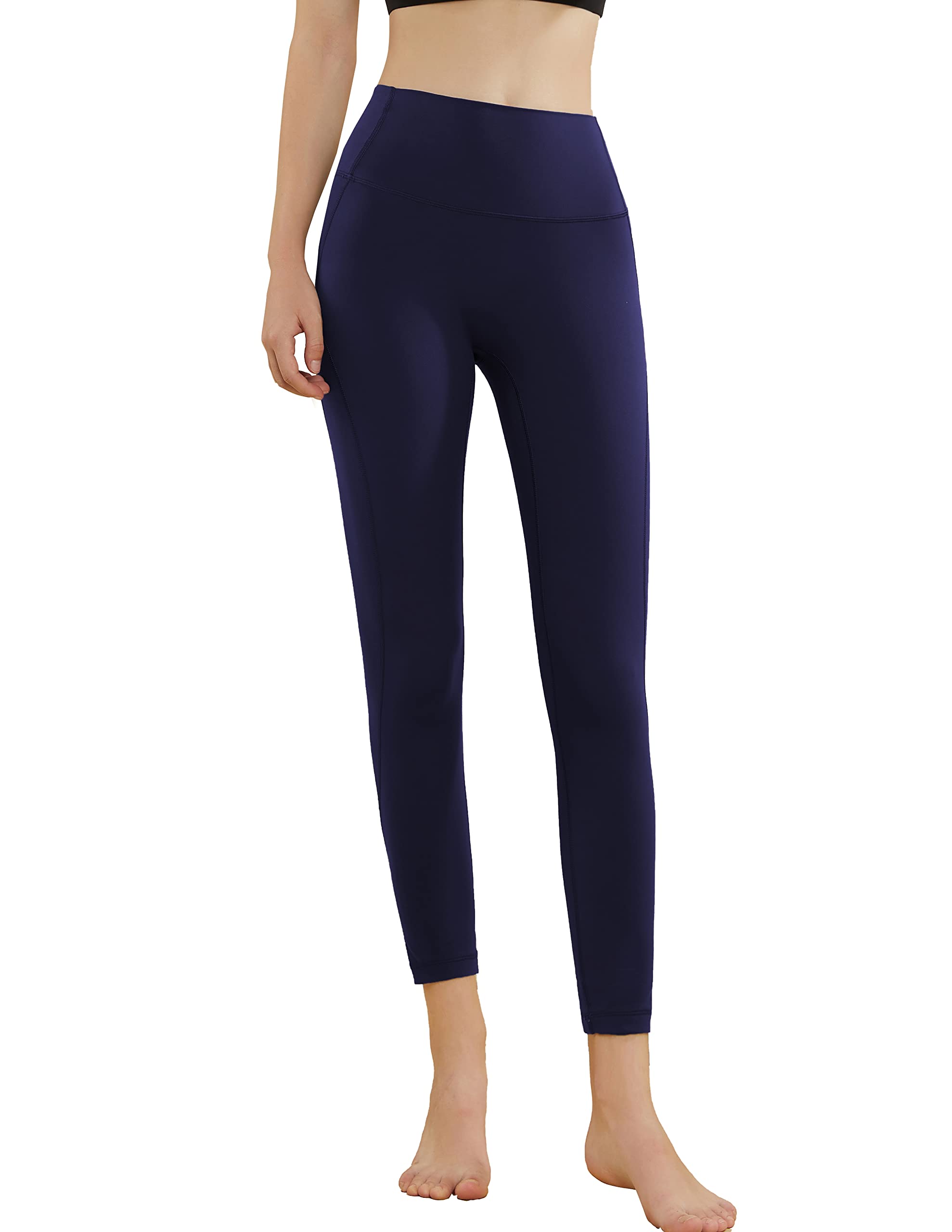 Mipaws Seamless High Waisted Yoga Pants with Pockets 7/8 No Front Seam Buttery Soft Workout Leggings for Women 25 Inches (S, Navy)