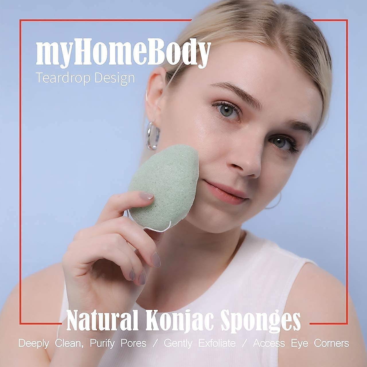 myHomeBody Natural Konjac Facial Sponges โ Teardrop Shape - for Gentle Face Cleansing and Exfoliation - with Activated Charcoal and Aloe Vera, 4pc Set