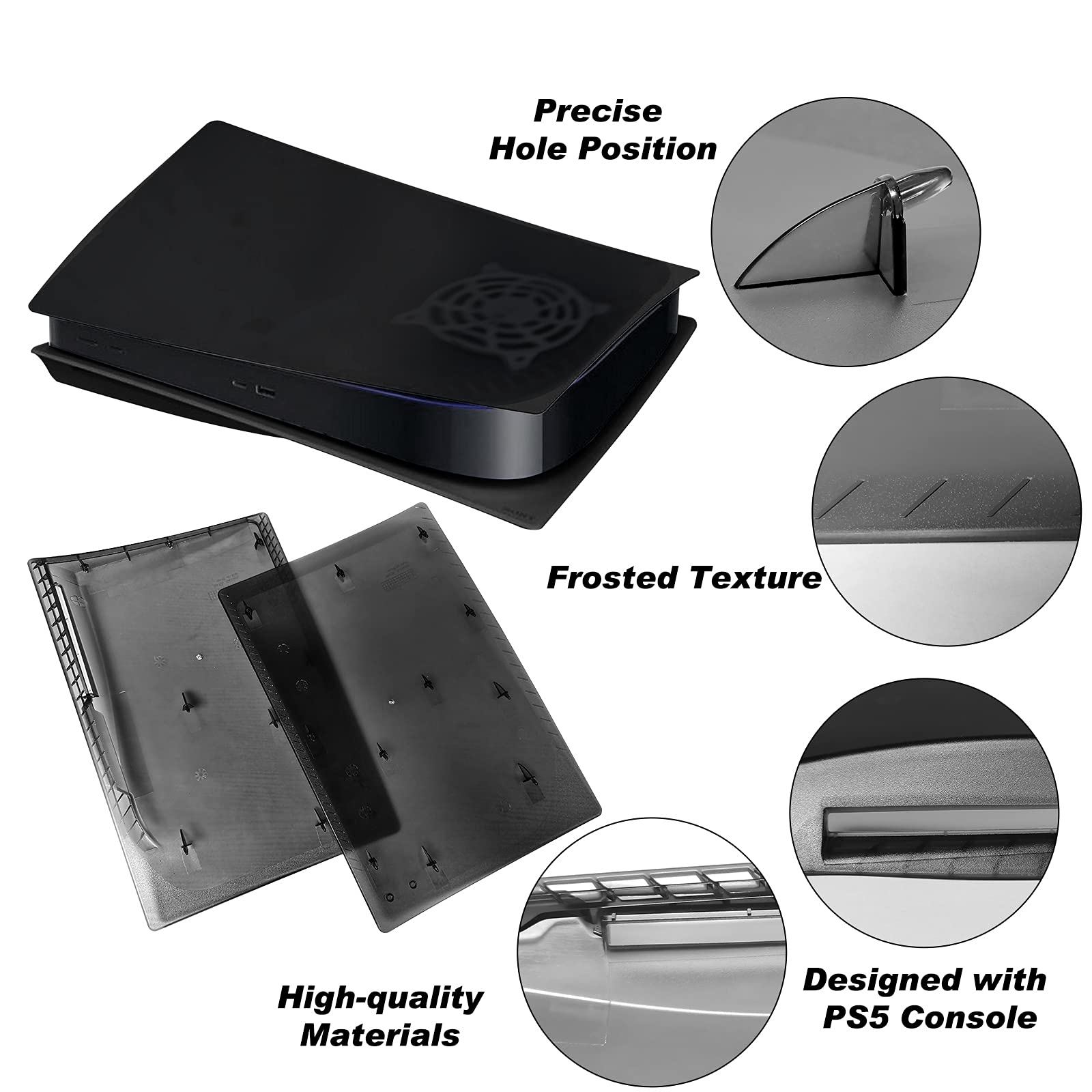 PS5 Plates, Clear PS5 Disc Version Cover Plates, Transparent Black Cover PS5 Console, Protective Replacement PS5 Side Plates ABS Anti-Scratch Translucent Hard PS5 Cover Shell Plates