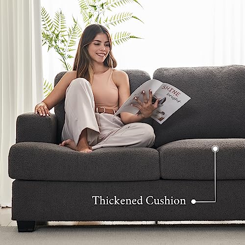 VanAcc Sofa, Comfy Sofa Couch with Extra Deep Seats, Modern Sofa- Loveseat, Couch for Living Room Apartment Lounge, Grey Bouclé