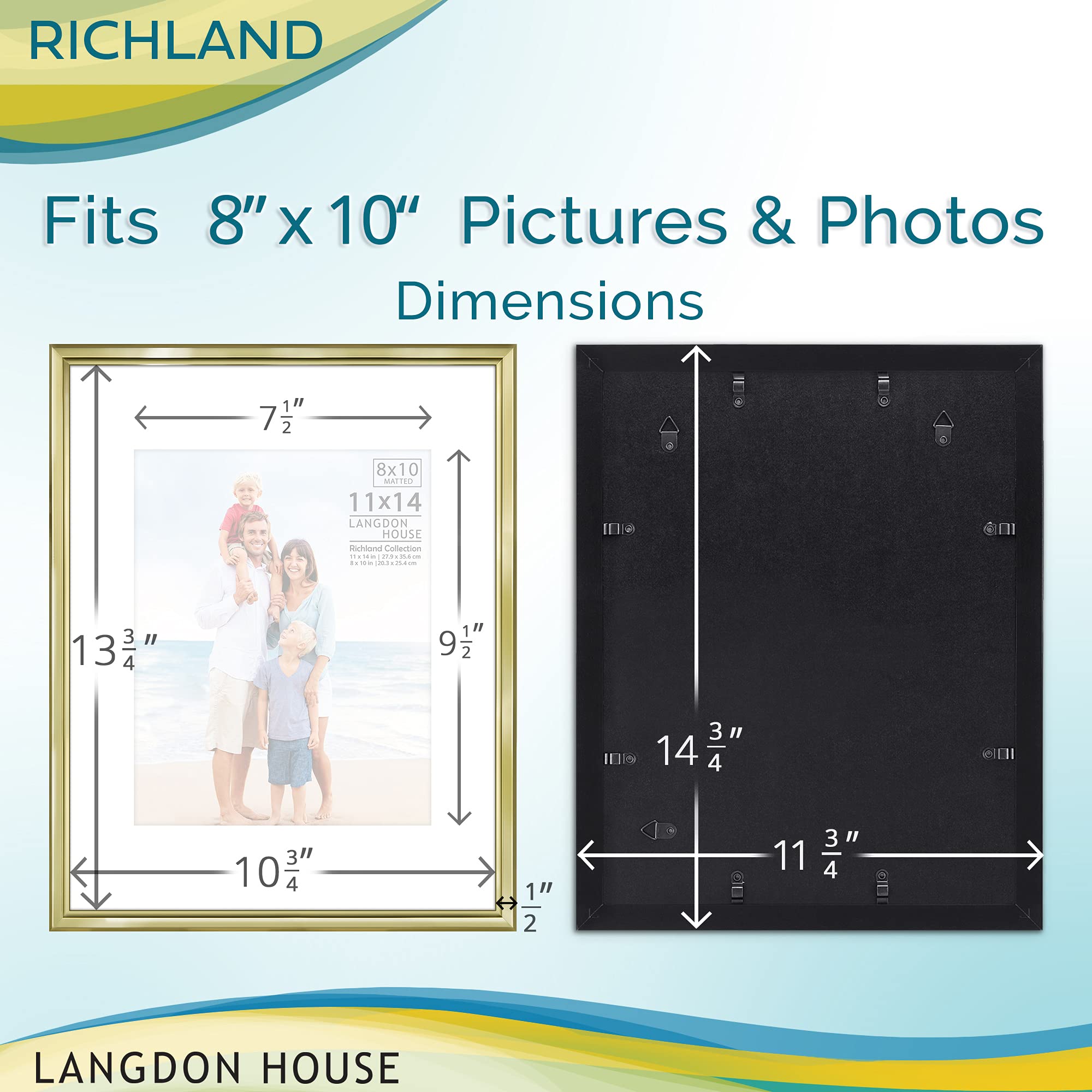 Langdon House 11x14 Picture Frames Set w/Mat for 8x10 Photo (Black, 6 Pack), Distinguished Edging for Classic Style, Wall Mount Only, Richland Collection