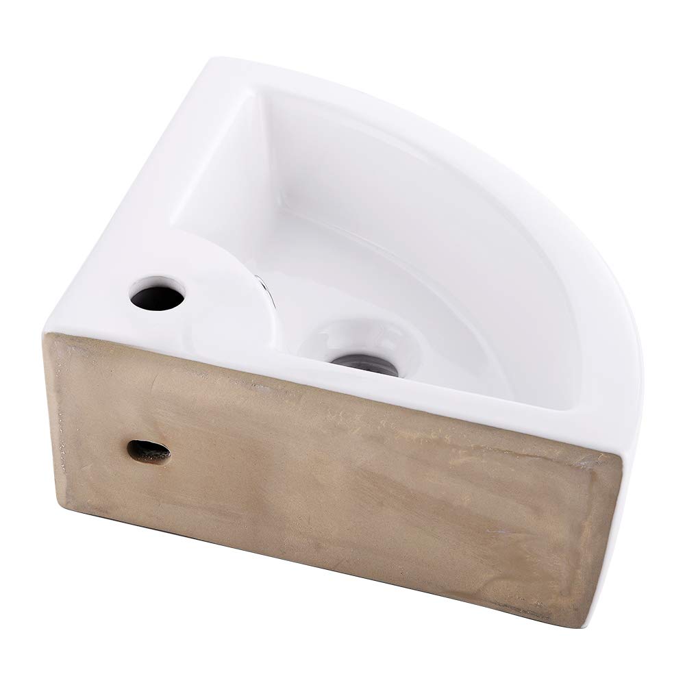 VOKIM Small Corner Wall Mount Bathroom Sink and Faucet Combo with Overflow White Porcelain Ceramic Above Counter Mini Vanity Vessel Sink with Chrome Faucet and Pop-up Drain Combo