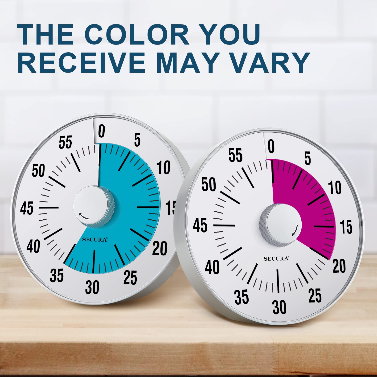 Secura 7.5-Inch Oversize Visual Countdown Timer, 60-Minute Kitchen Timer | Time Management Tool for Kids, Teachers and Adults (Blue)