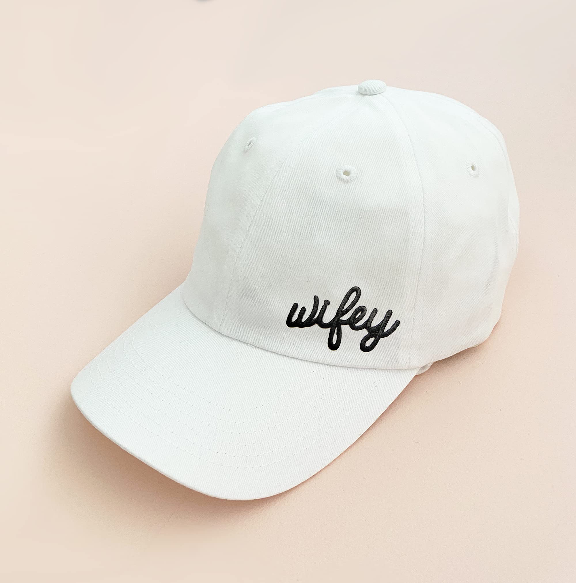 ModParty Wifey Hat | Bride Baseball Cap | White Cap with Embroidered Patch | Honeymoon Wedding Gift Idea | Adjustable Buckle Women’s Hat
