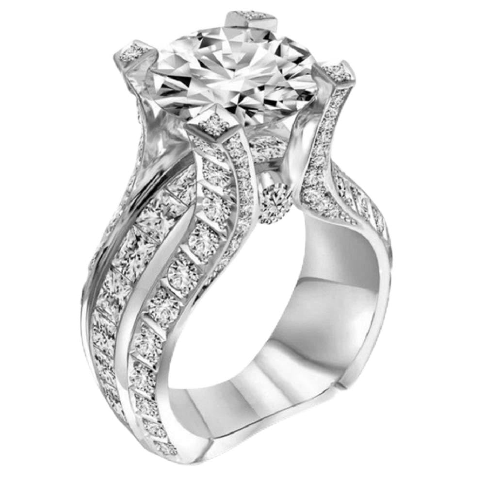 MAIHAO Fashion Women 925 Sterling Silver Ring,White Topaz Cubic Zirconia CZ Diamond Elegant Eternity Engagement Wedding Band Ring Size 6-10 (US Code 7)