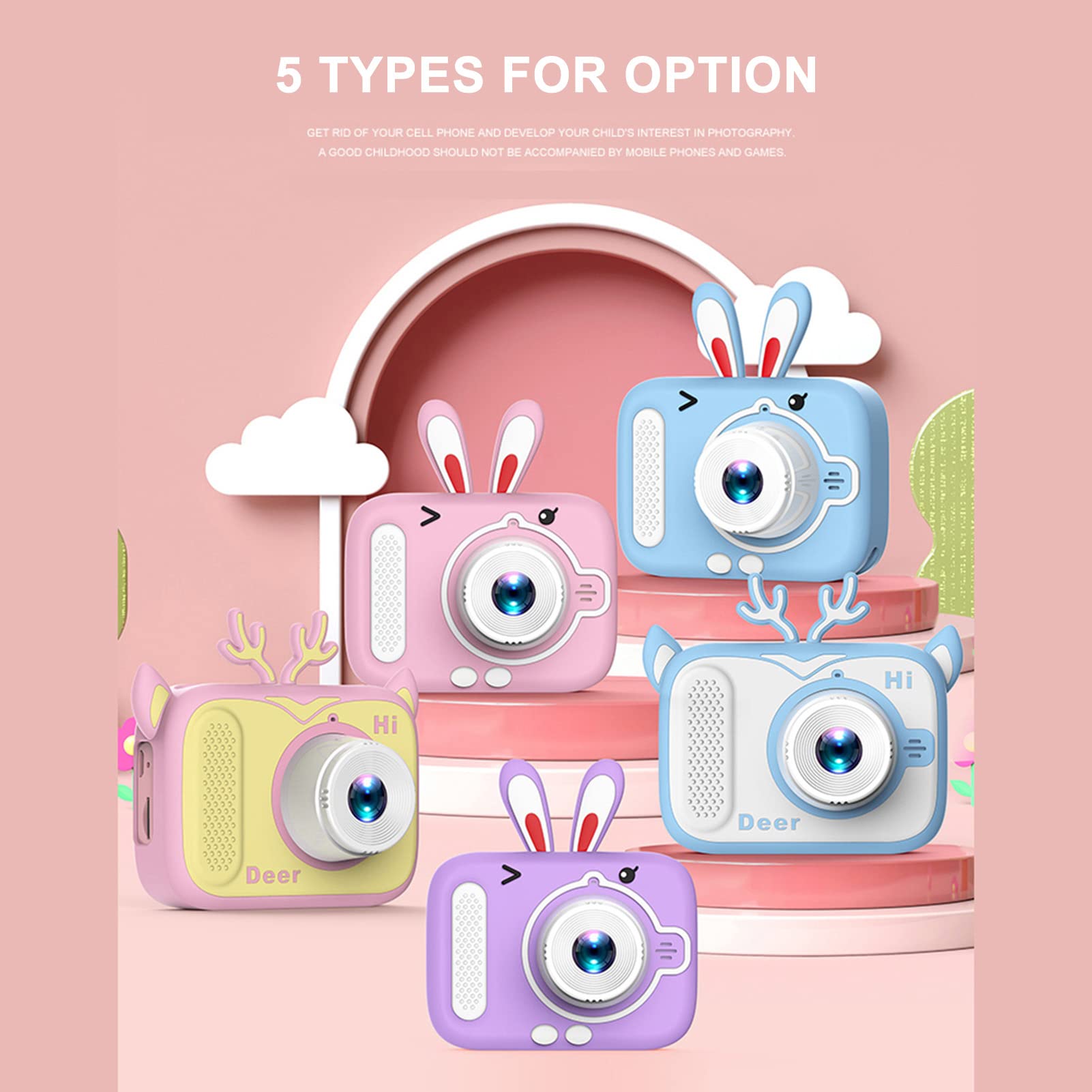mewmewcat Digital camera1080P Mini Cartoon Digital Camera Digital Video Camera for Dual Lens 2.0 Inch IPS Screen Built-in Battery Cute Photo Frames Interesting Games with N