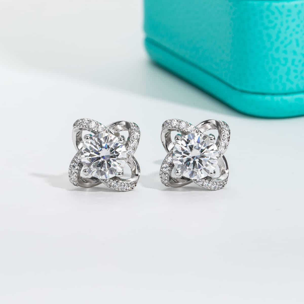 Raivari 2ct Moissanite Halo Ring,D Color VVS1 Lab Created Diamond 925 Sterling Silver Round Cut Moissanite Side Stone Earrings for Women with GRA Certificate