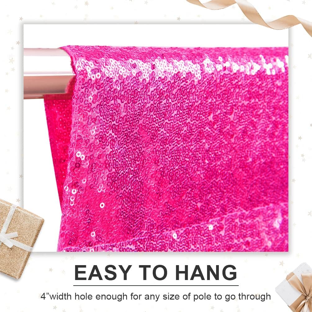 PartyDelight Hot Pink 2FT X 8FT Sparkly Sequin Backdrop Curtains, 2 Panels, for Wedding, Party, Room Decorations.