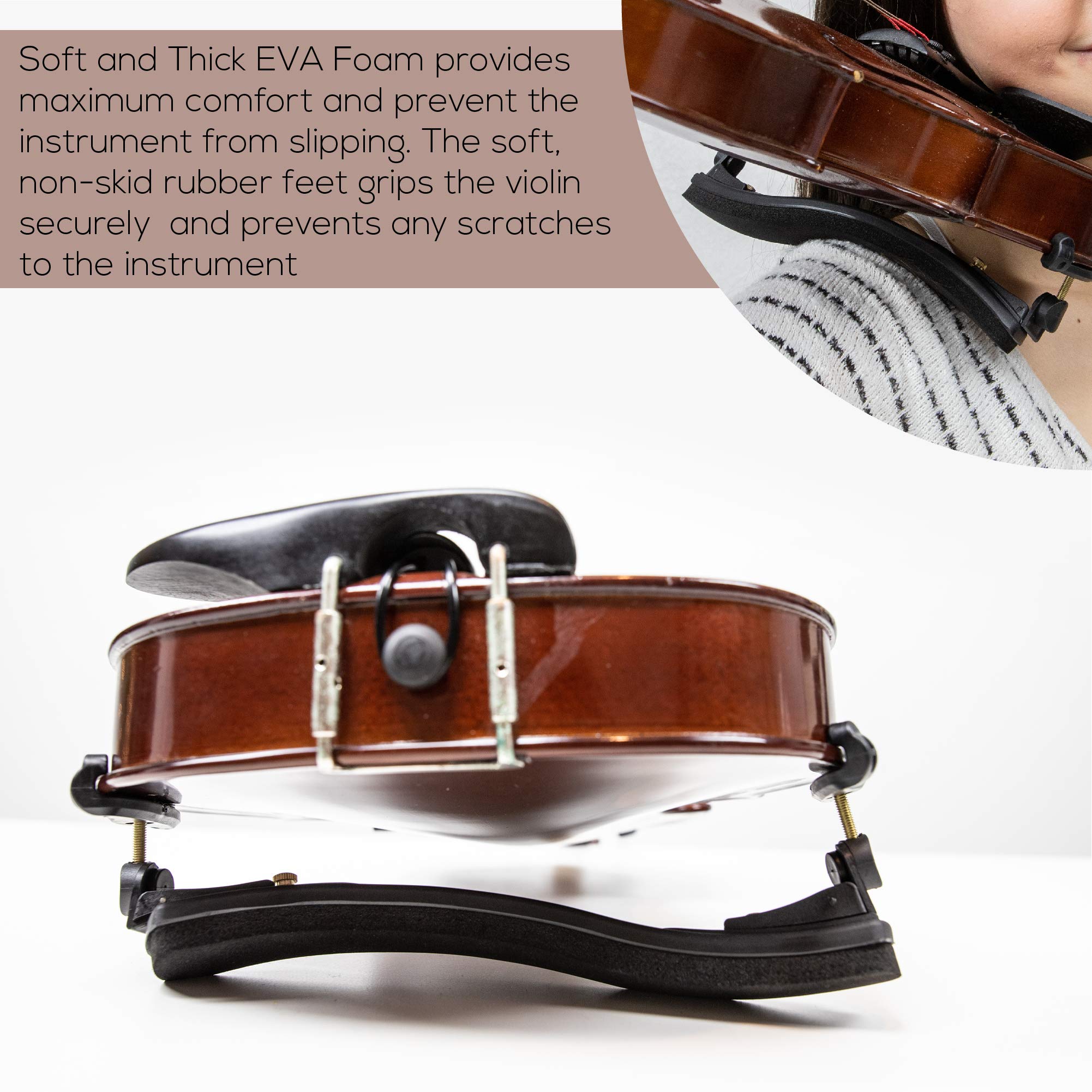 Raj Unique Collection Violin Shoulder Rest - Foam Shoulder Rest for 3/4 and 4/4 Size Violins and Violas - Adjustable Height and High Grip Collapsible Feet - Padded Cradle, Strain and Fatigue Remover