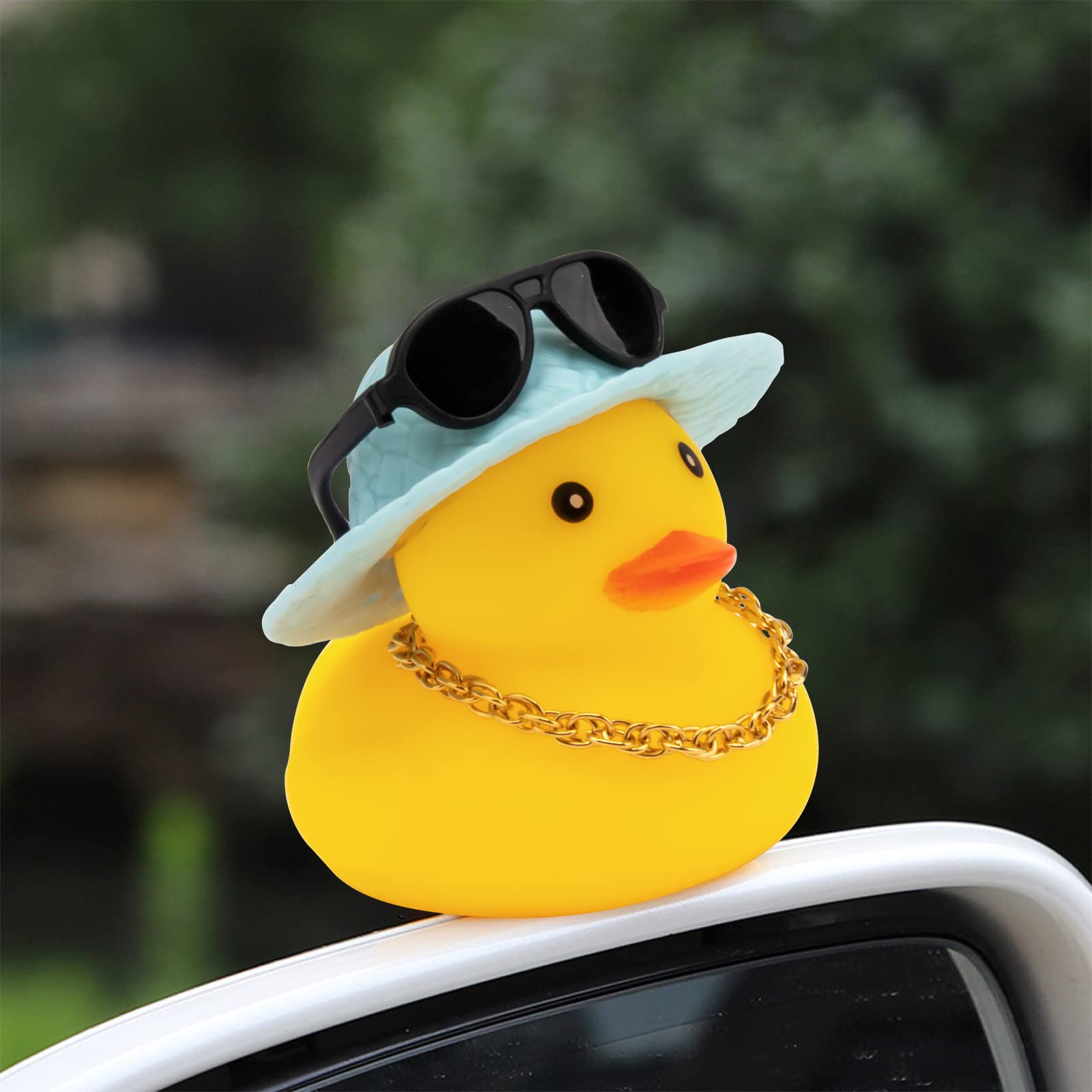 wonuu Car Rubber Duck Car Duck Decoration Dashboard Car Ornament for Car Dashboard Decoration Accessories with Mini Flower Hat Swim Ring Necklace and Sunglasses