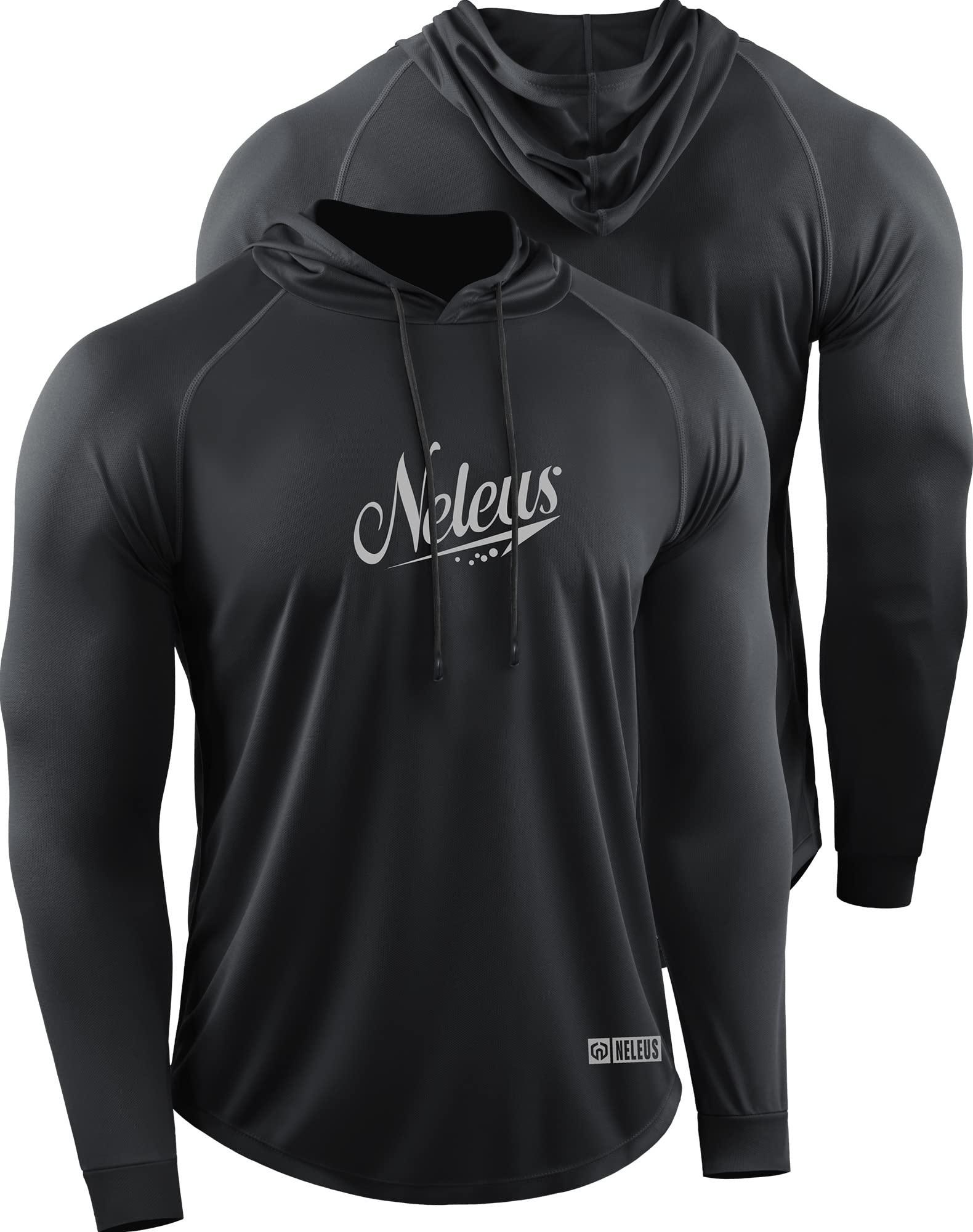 NELEUS Men's 3 Pack Running Shirt Long Sleeve Workout Shirts with Hoods,5137 Black/Black/Black,2XL
