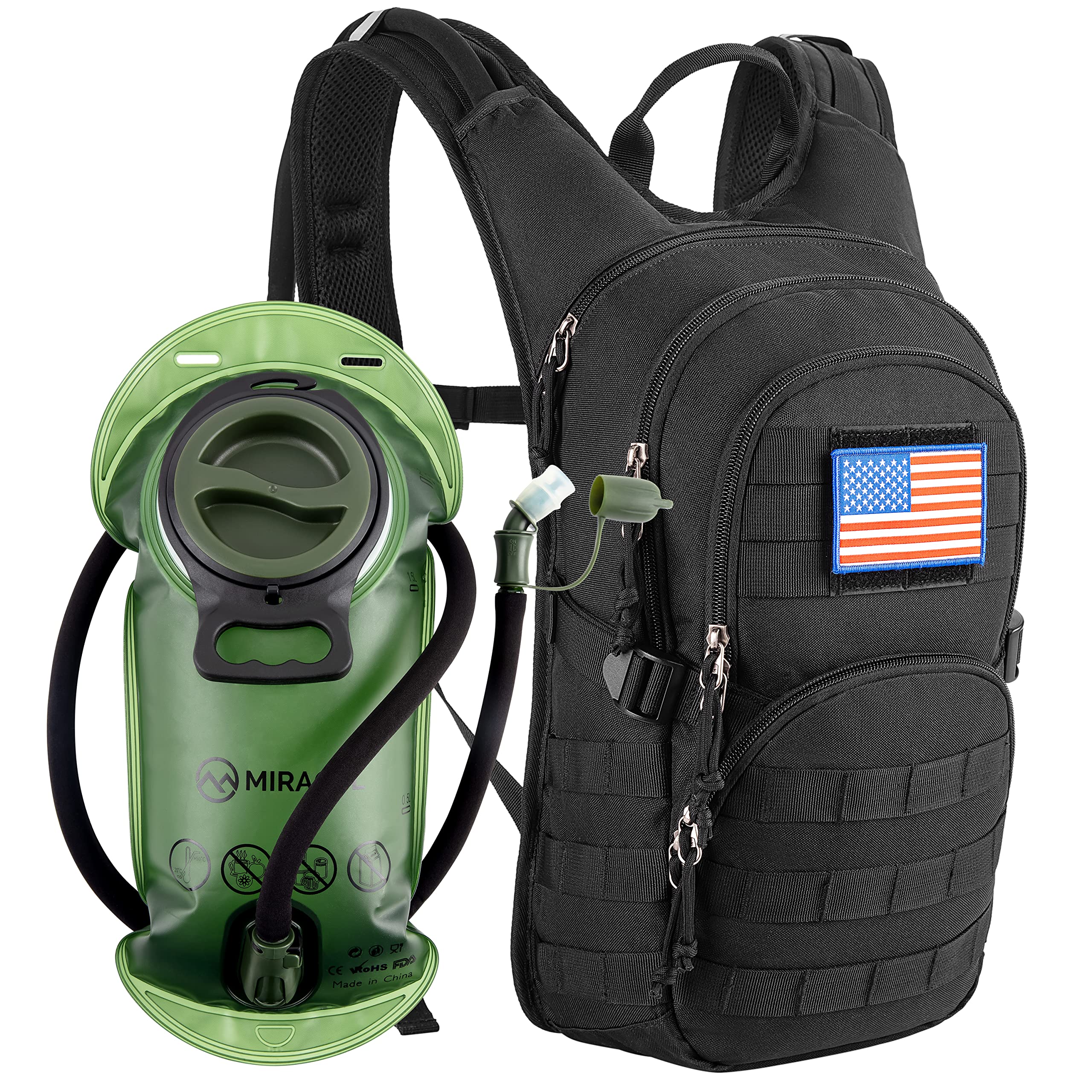 MIRACOL Tactical Hydration Backpack with 2L Water Bladder, 900D Military Molle Water Backpack Fit Men Women