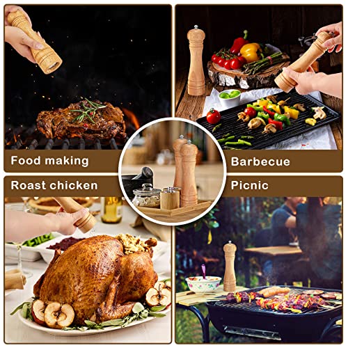 Refillable 8In Pepper Mills, HaSteeL Wooden Salt and Pepper Grinder Set with Adjustable Ceramic Rotor, Manual Spicy Shaker Grinding for Kitchen Restaurant Barbecue, 2 Grinders & Brush