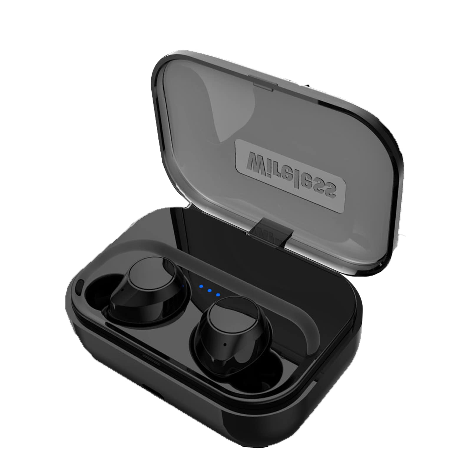 WHITOR Waterproof Wireless Headphones,5.0 Bluetooth Wireless Earplugs with Touch Control,Running Stereo e-Sports Game Headset with 10m Connection,Small Fuselage/Noise Reduction/Charging Box (Black)