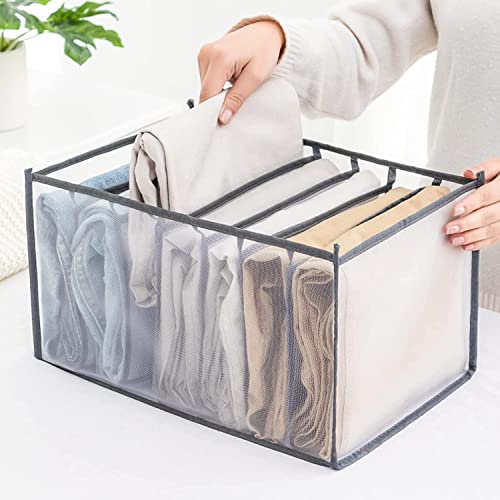 VANREYIN Extra Large 7 compartments Water Laundry Cabinet Clothes Storage Box, Jeans Compartment Storage Box 17.5-inch Foldable Closet Drawer Storage Box Bedroom