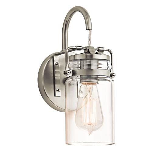 Kichler Brinley 24" Vanity Light in Brushed Nickel, 3-Light Farmhouse Bathroom Vanity Light with Clear Glass, (24" W x 10" H), 45689NI