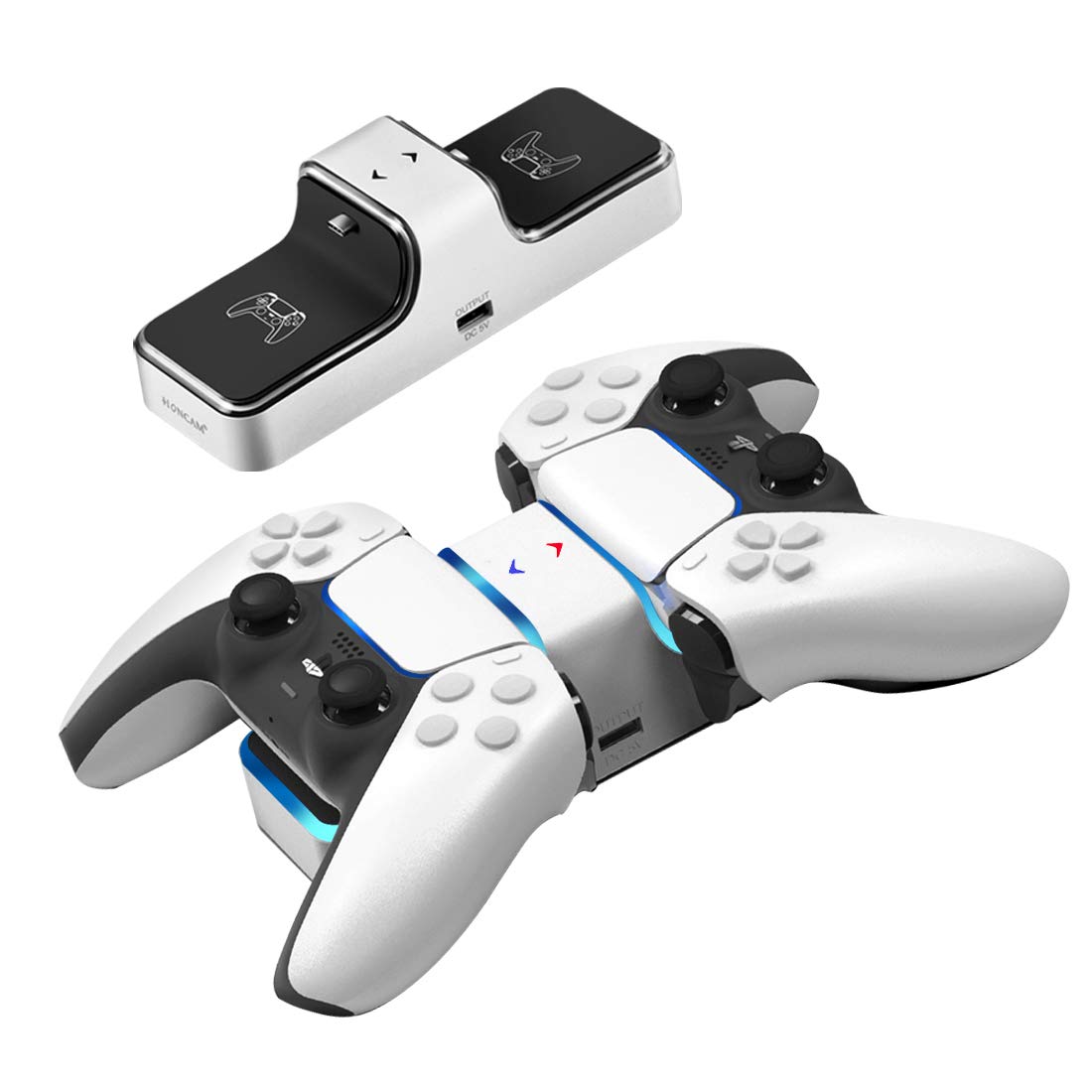 Newest PS5 Controller Charger, Dual USB Type C Fast Playstation 5 Charging Station Dock with LED Indicator, Safety Chip Protection, for Sony DualSense Controller, WAKEYBOO