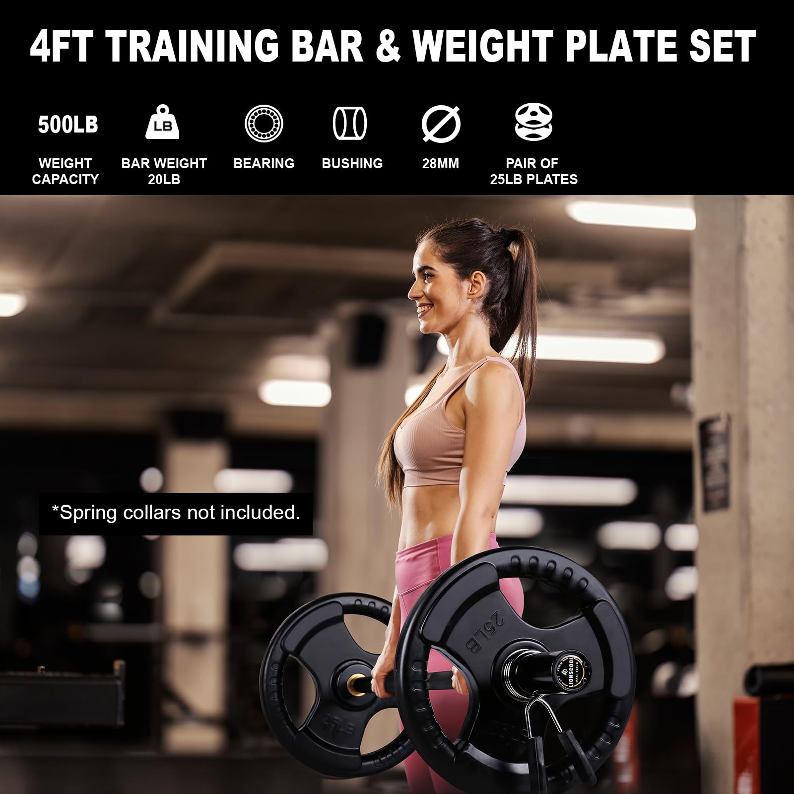 LIONSCOOL Premium 4ft/5ft/6ft Barbell for Strength Training and Olympic Weightlifting, 2 Inch Bar for Squats, Curls, Deadlifts, Presses, Hip Thrusts, Rows, 350LBS/500LBS/700LBS Weight Capacity