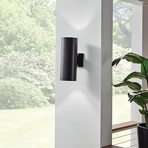 Kichler Cylinders 15" 2-Light Outdoor Cylinder Wall Sconce in Black, (15" H x 5.75" W), 9246BK
