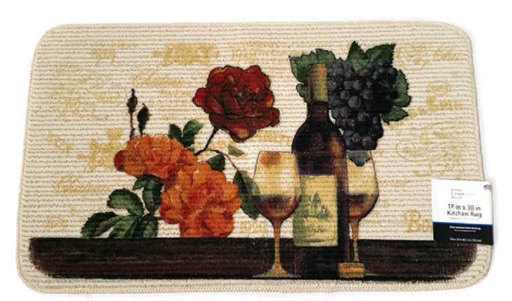 Mainstays Home and Kitchen Rug Non-Skid Wine Theme and Grapes Door Mat