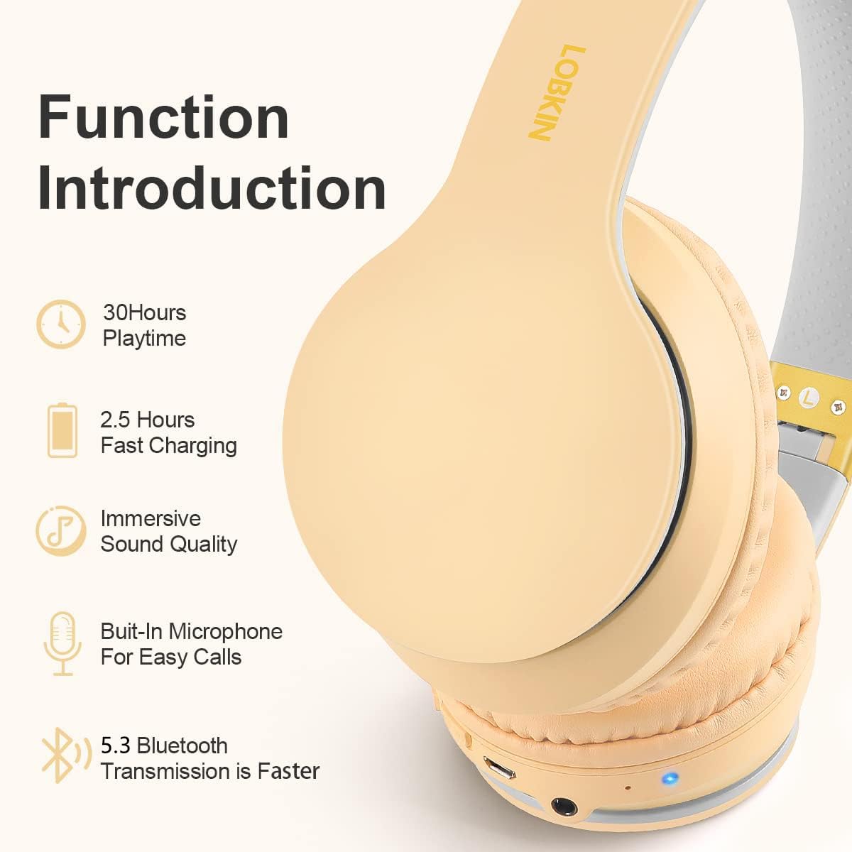 LOBKIN Bluetooth Headphone Over Ear, Stereo Wireless Headset with Microphone, Foldable Wireless and Wired Headphones with TF Card MP3 Mode and FM Radio for Smartphones Bluetooth headsets(Blue)