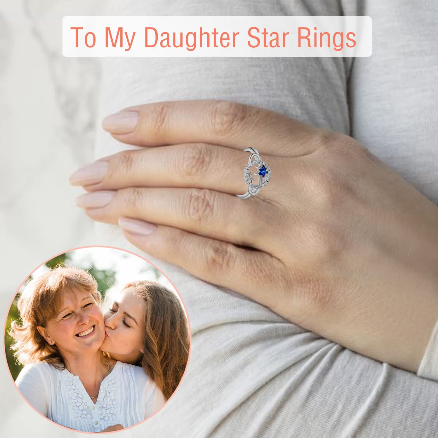 RINHOO Star Rings Halo Ring, Sparkling Cubic Zirconia Planet Stars Ring for Granddaughter, Adjustable Size Material Idea