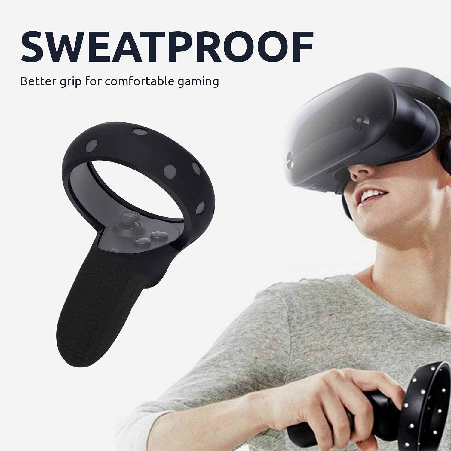 Olixar Controller Grips for Oculus Quest 2 - Enhance Grip to Prevent Throw Damage, Includes Bonus Thumb Grips - Oculus Quest 2 Accessories - Black