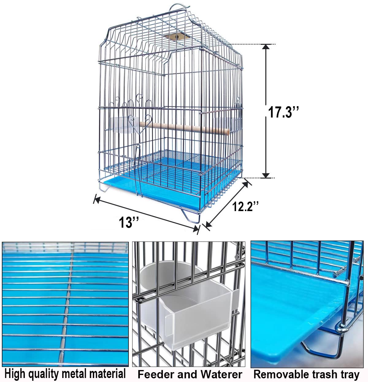 LANYOTA Rust Resistant Bird Cage, Pink, 13"W x 12.2"D x 17.3"H, Holds 1-2 Small Birds