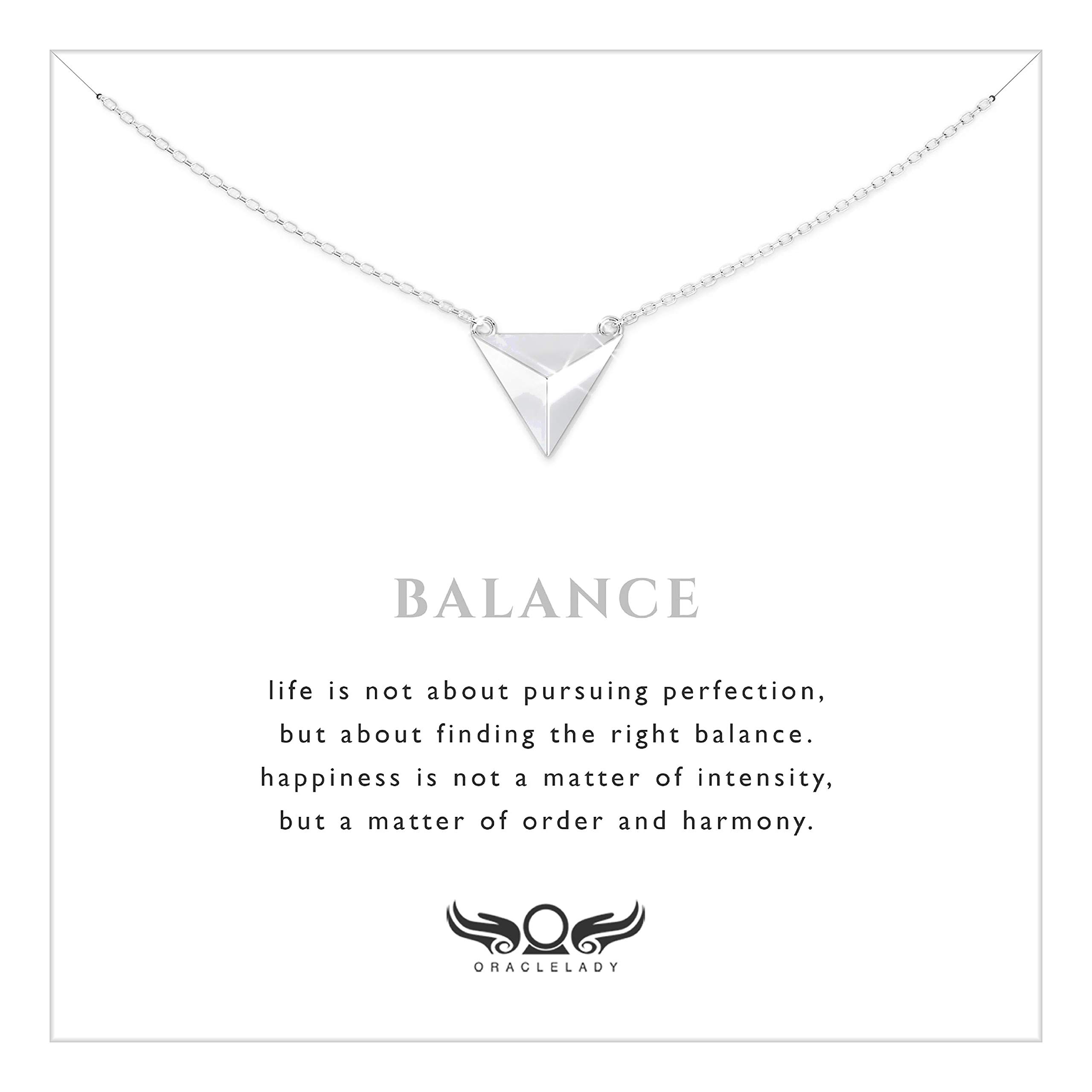 ORACLELADY Balance Triangle Sterling Silver Necklace - Inspirational Jewelry Gift for Women Dainty Simple Libra Yoga
