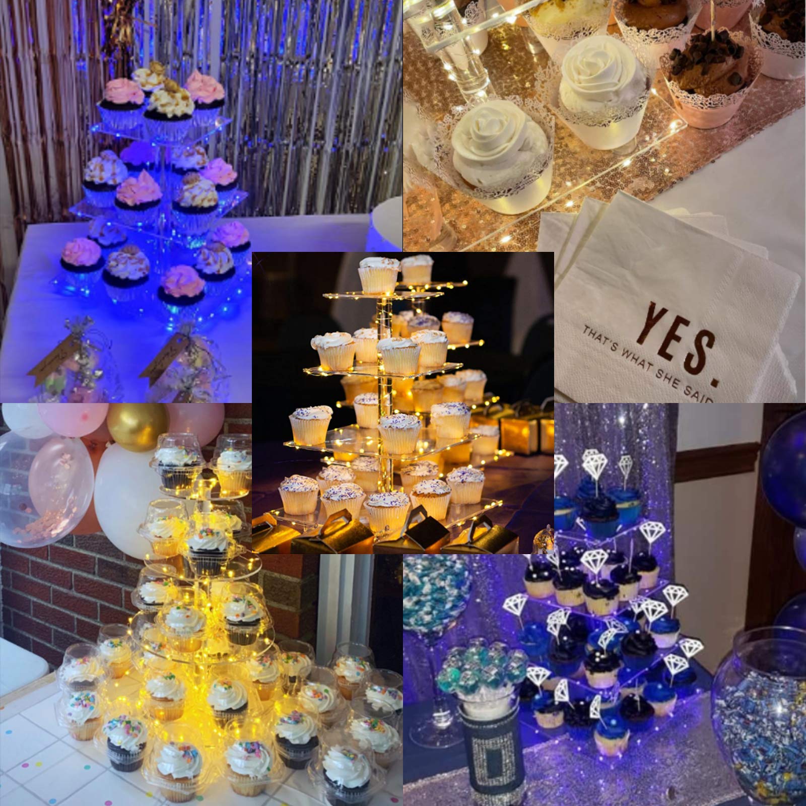 Pastry Stand 3 Tier Acrylic Cupcake Display Stand Light up Cake Stand Cupcake Holder Pastry Serving Platter Candy Bar Party Décor Wedding Birthday Holidays,Christmas(Blue Light)…