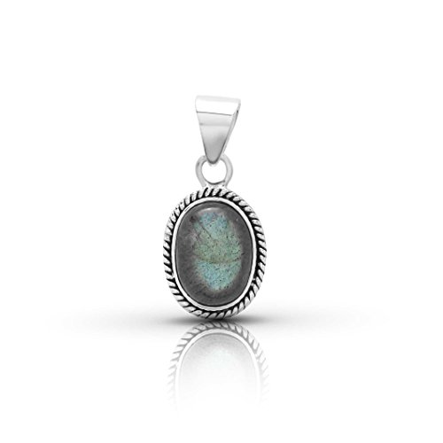 Koral Jewelry Labradorite Oval Stone Pendant Sterling Silver 925 Ethnic Vintage Look