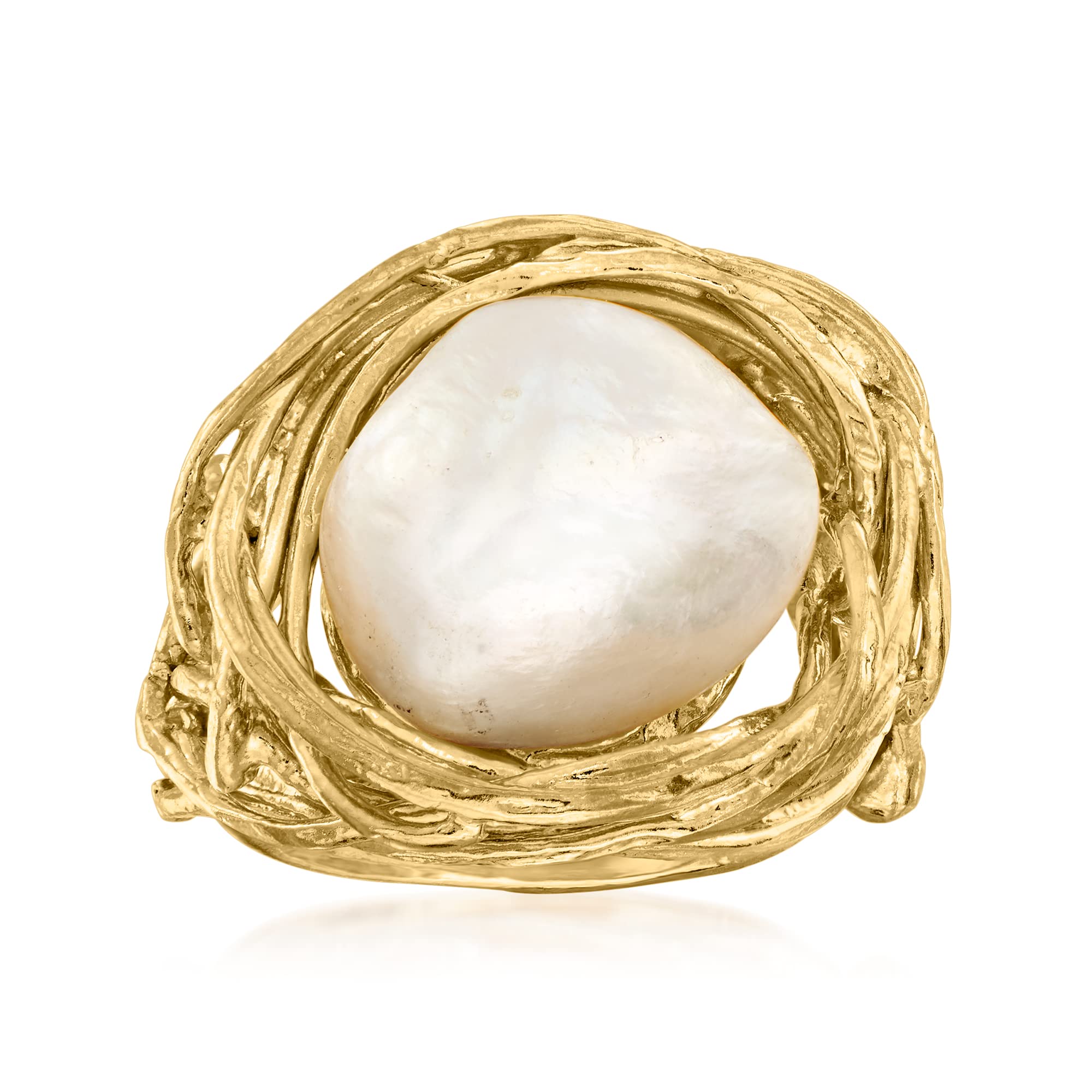 Ross-Simons 13-15mm Cultured Baroque Pearl Ring in 18kt Gold Over Sterling. Size 7