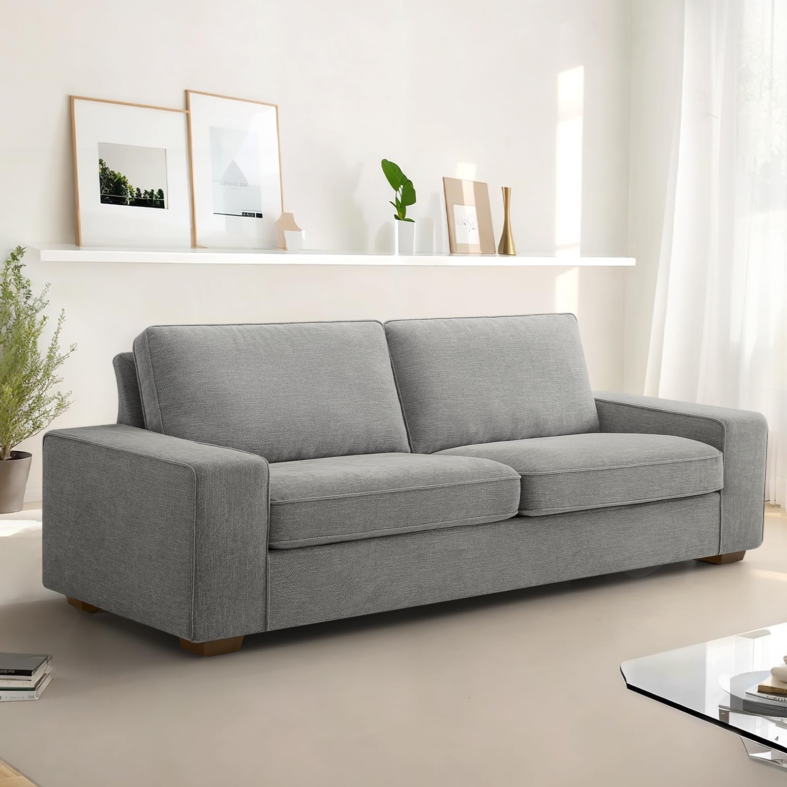 Wichvens 88.58" Oversized Loveseat Sofa for Living Room,Plush Chenille Modern Sofas & Couches with Wide Armrest,Solid Wood Leg and Removable Sofa Cushion,Easy to Install(Light Grey)