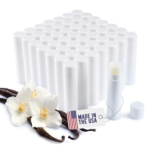 Lip Balm Bulk Unlabeled - Made in USA 50 Pack Vanilla Bulk Chapstick - Natural Ingredients Vitamin E Shea Butter - Custom Chapstick Bulk For Party & Wedding Favors
