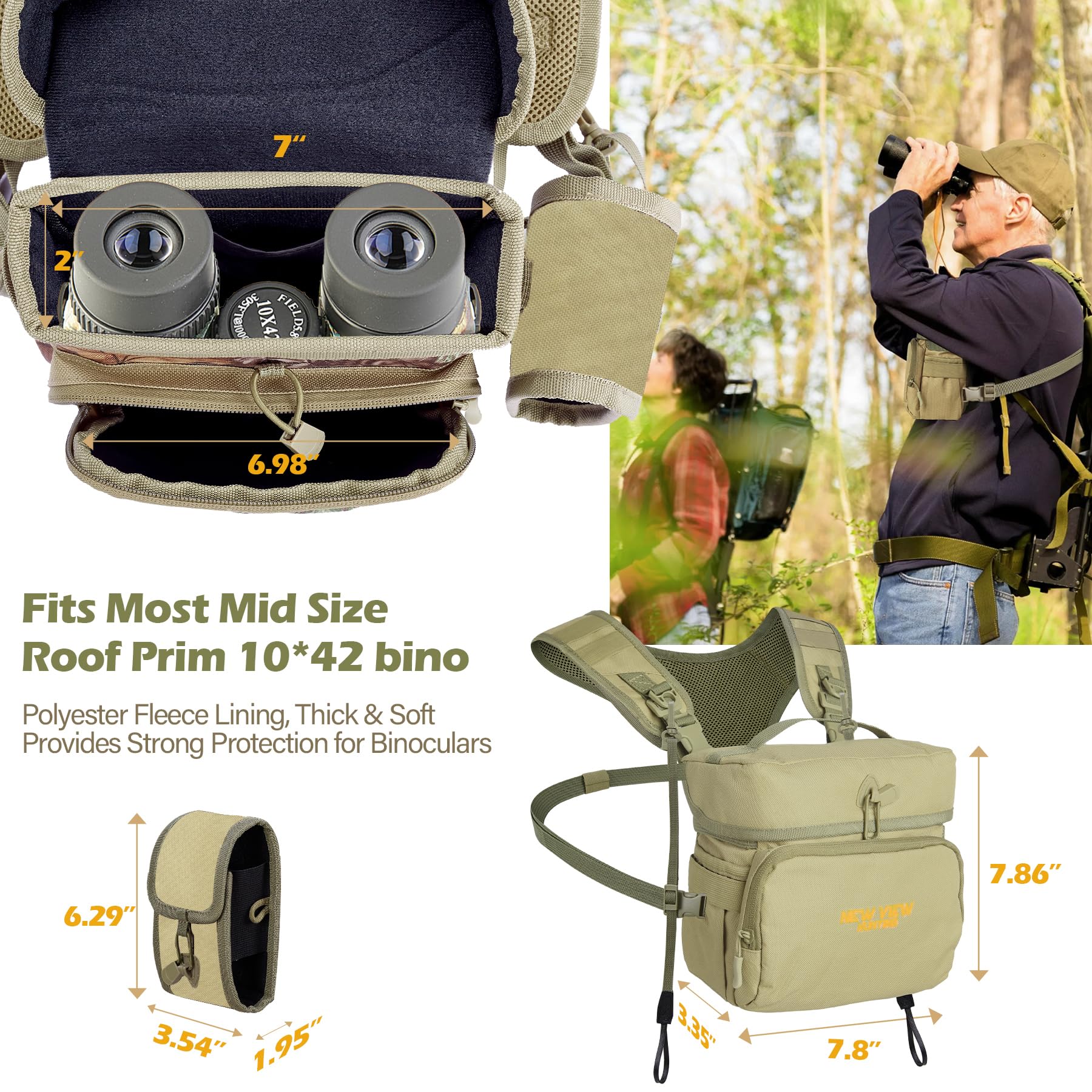 NEW VIEW Binocular Harness Chest Pack with Detachable Rangefinder Pouch, Adjustable Bino Harness & Rain Cover - Ideal for Bird Watching, Hunting, Hiking-Camo M