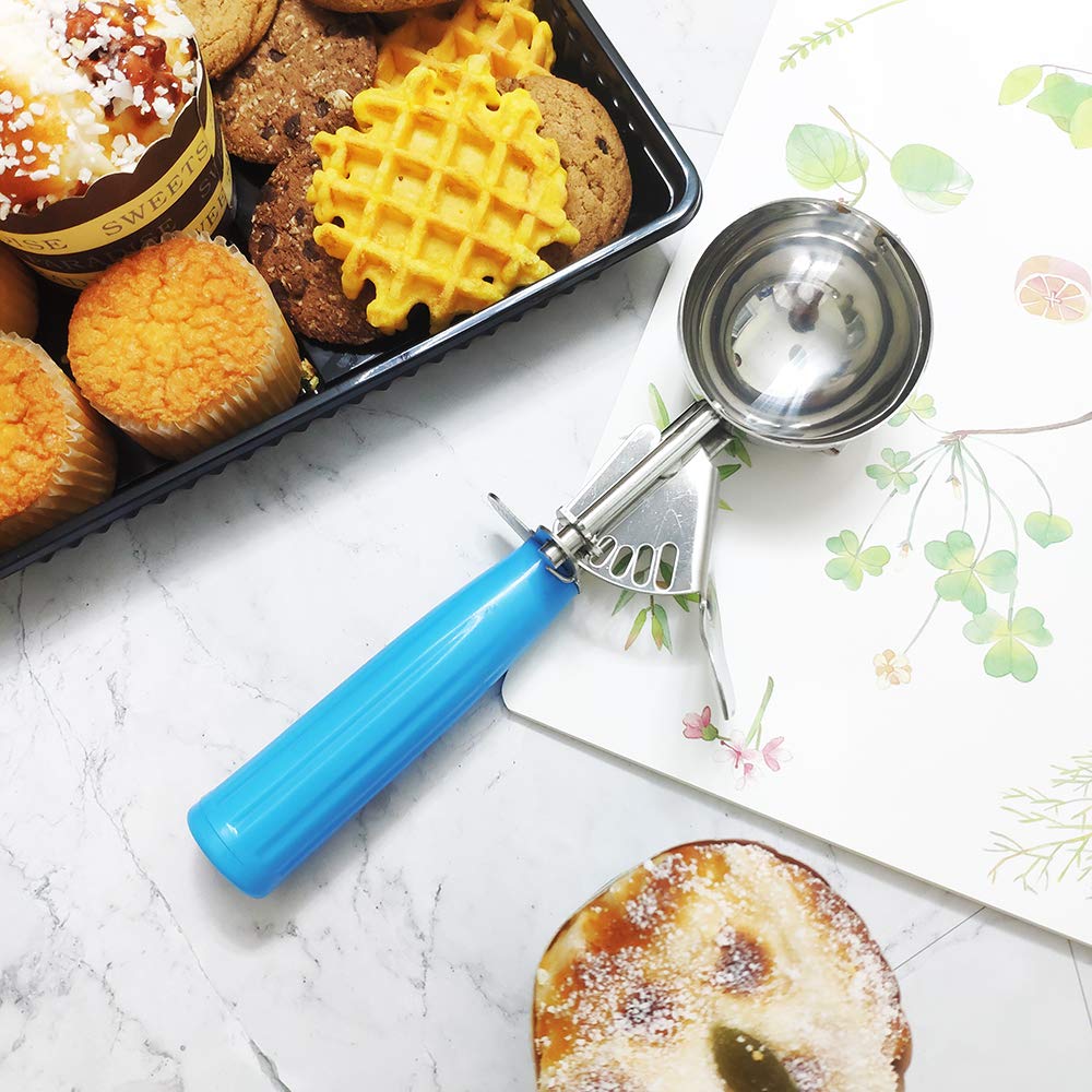 Portion Scoop - #16 (2 oz) - Disher, Cookie Scoop, Food Scoop - Portion Control - 18/8 Stainless Steel, Blue Handle