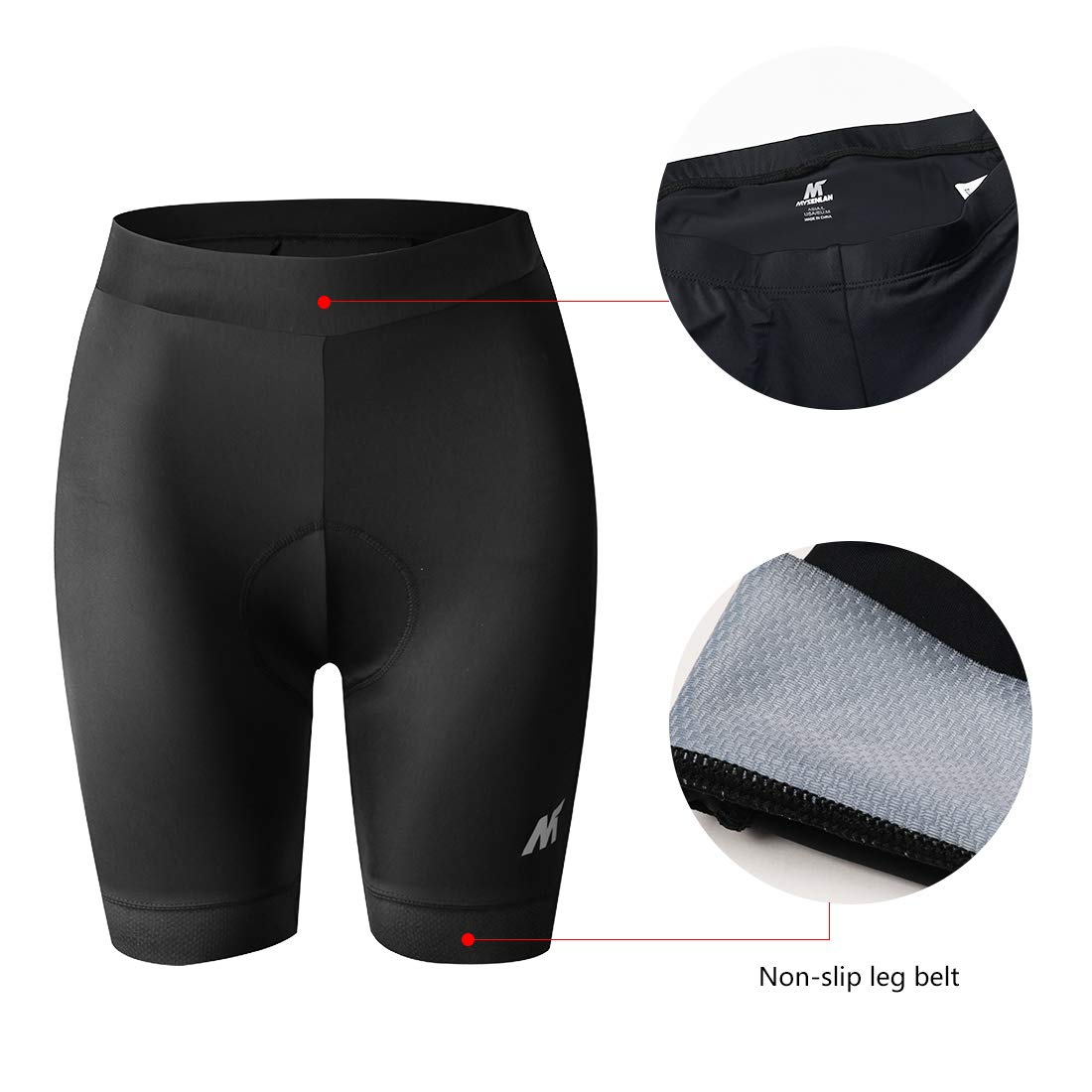 Mysenlan Women's Cycling Compression Shorts 3D Padded Bike Bicycle Pants Riding Tights Black
