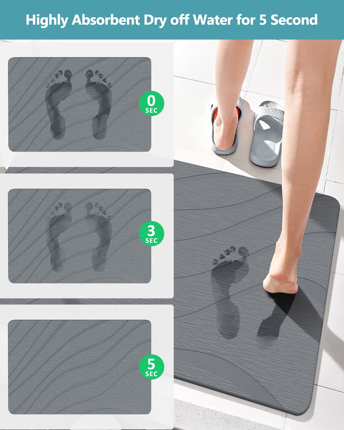 LOFTER Stone Bath Mat, Diatomite Stone Bath Mat Nonslip Super Absorbent Quick Drying Stone Mat for Kitchen Counter, Natural Non-Slip Bathroom Mats Stone Shower Mat Easy to Clean (23.5 x 15 inch)