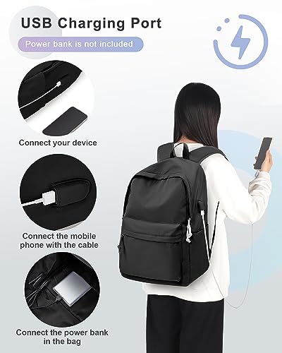 VECAVE Lightweight Backpack for Women Men, Travel Casual Daypack Laptop Rucksack, Waterproof College High Secondary Bookbag Daily Bag, Black
