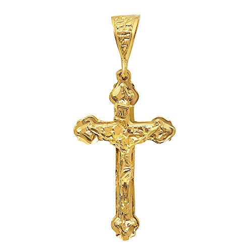 Large 28mm x 49mm 14k Gold Plated Budded Trefoil Crucifix Pendant,